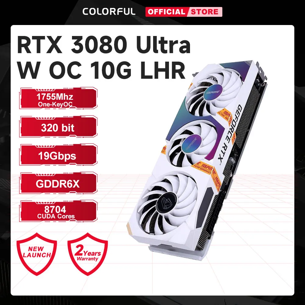 Colorful GeForce RTX 3080 Ultra W OC 10G LHR V Gaming Video Card One Key Overclocking 1755Mhz ...
