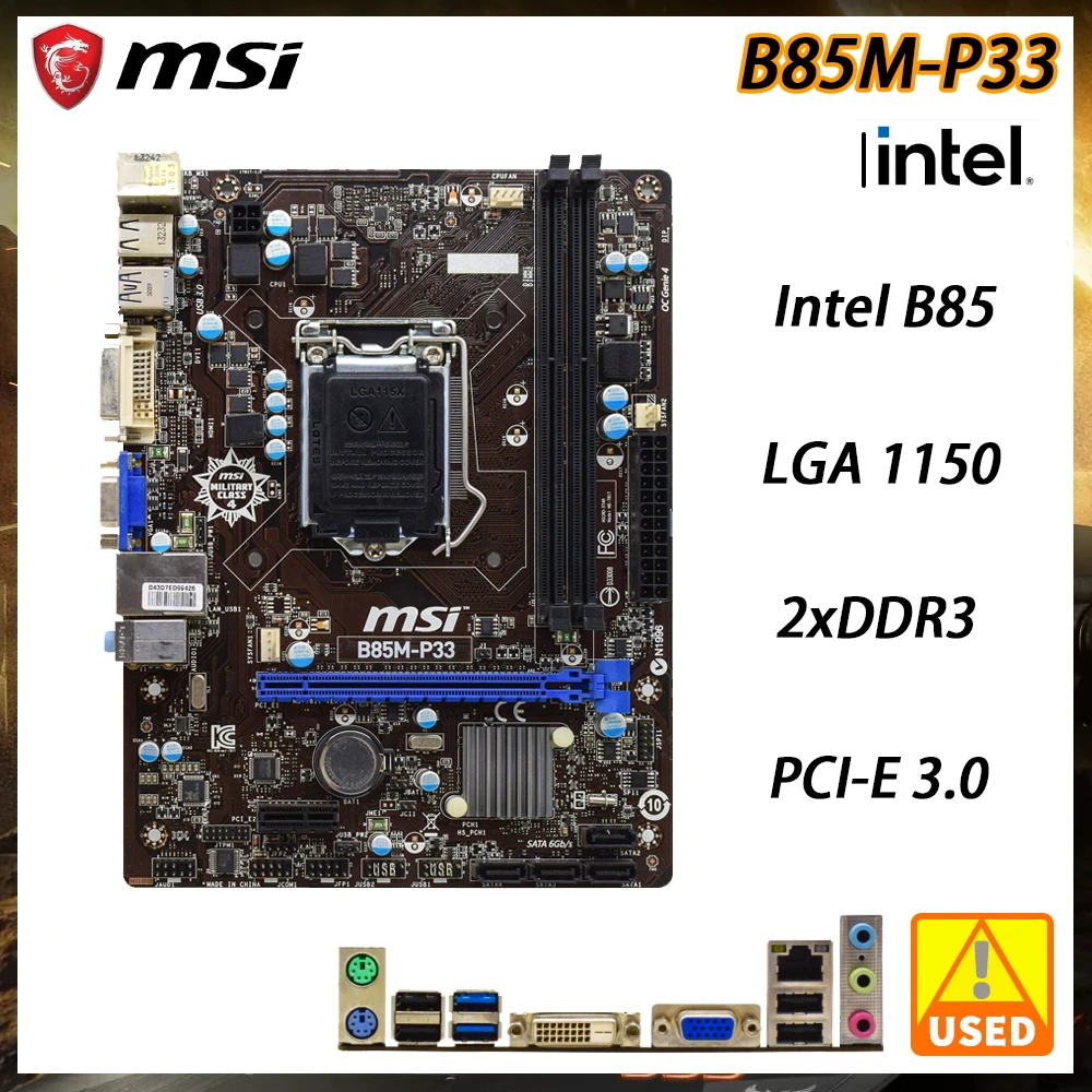 Placa base MSI B85M P33 LGA 1150 Intel B85 compatible con Core i7/i5/i3 DDR3 DIMM 32GB PCI E 3,0 ...