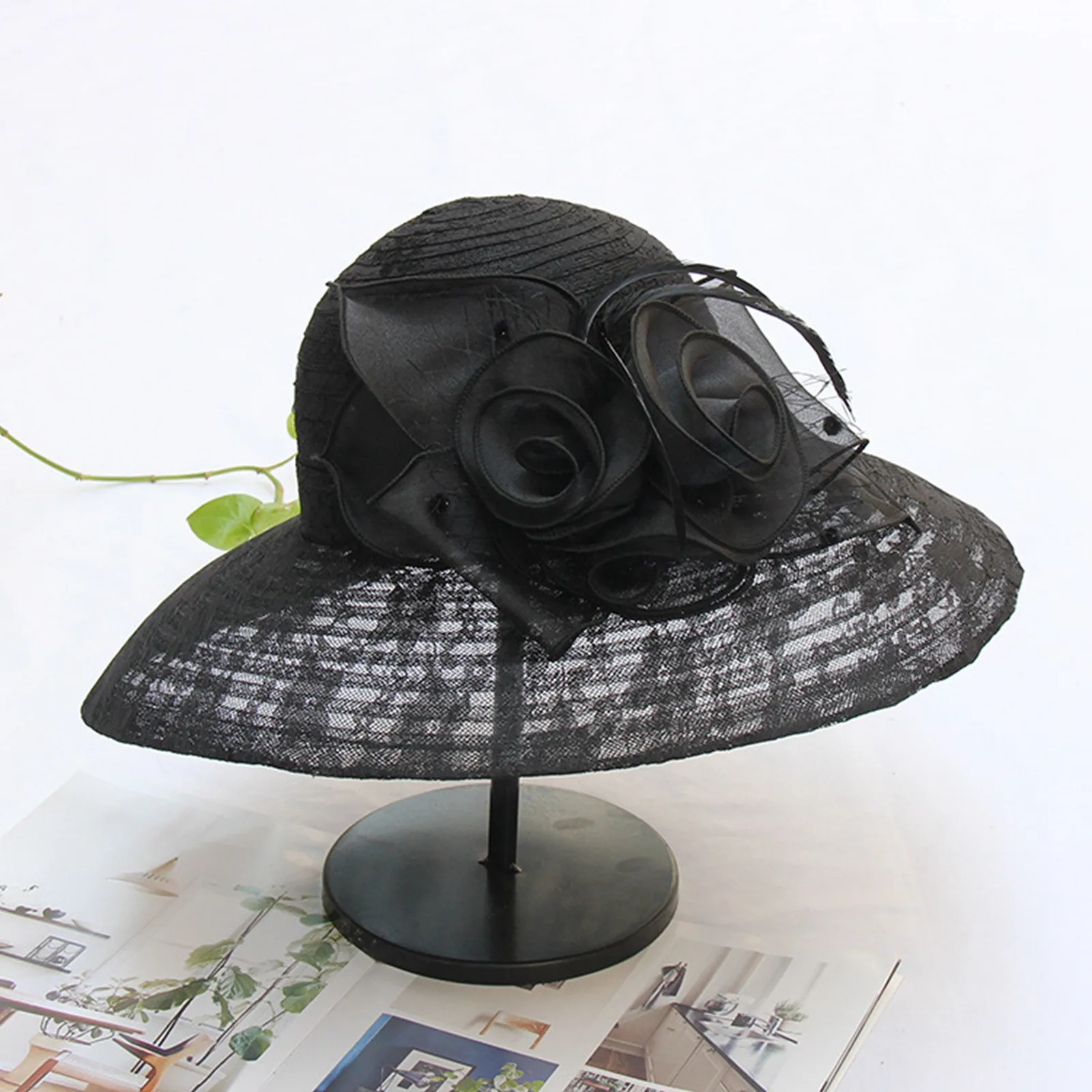 Small-French-Hat-Womens-Lace-Mesh-Flower-Large-Brim-Hat-Childrens ...