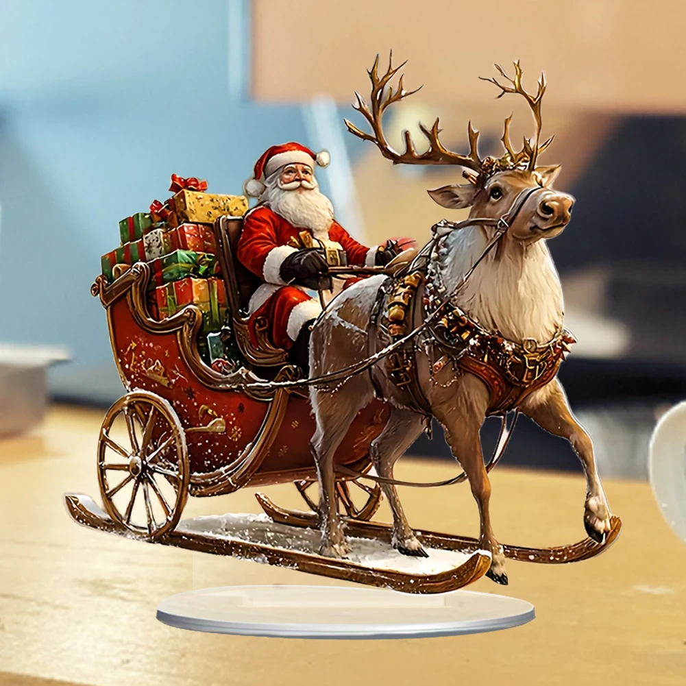 1pcs Christmas Reindeer Sleigh Santa Figurine 2D Acrylic Christmas ...