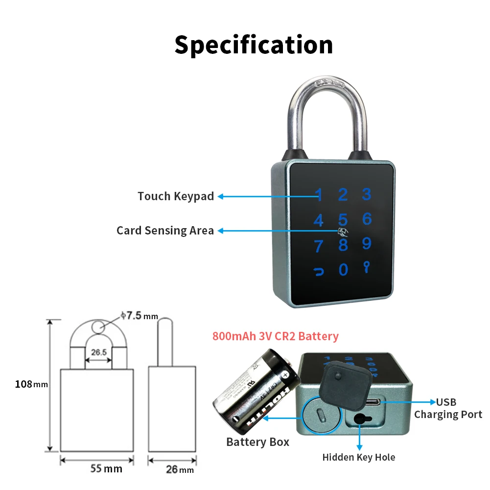 Portable-Door-Lock-Smart-Padlock-Bluetooth-TTlock-App-Waterproof ...