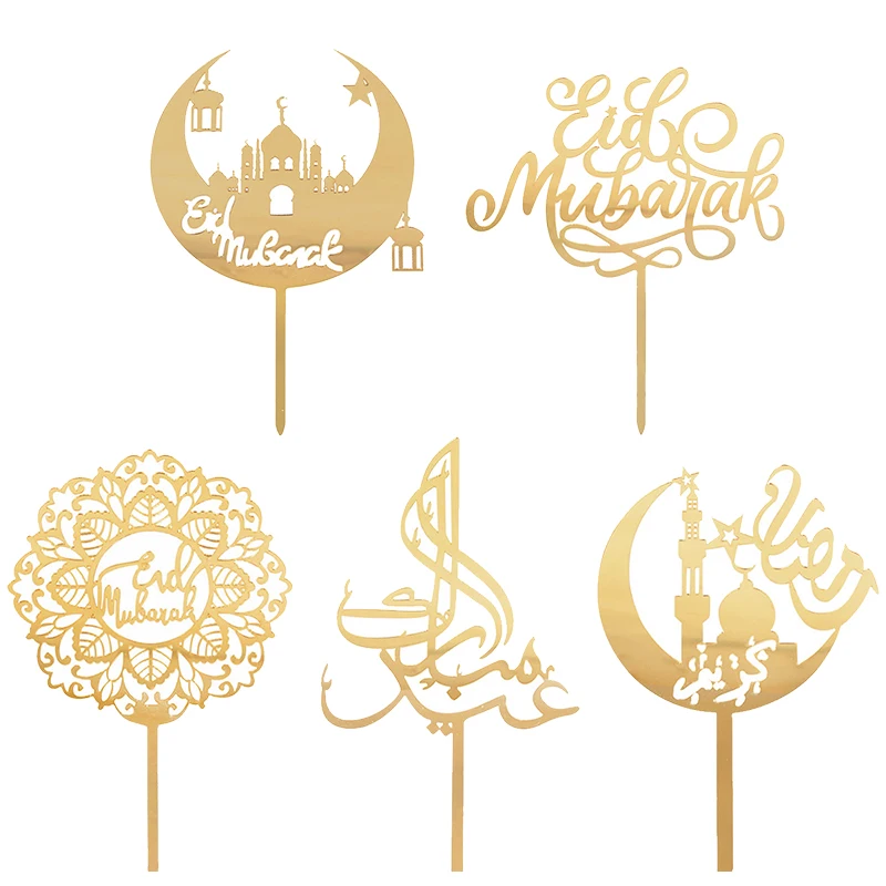 Golden-Acrylic-Eid-Mubarak-Cake-Toppers-Castle-Moon-CupCake-Topper-for ...