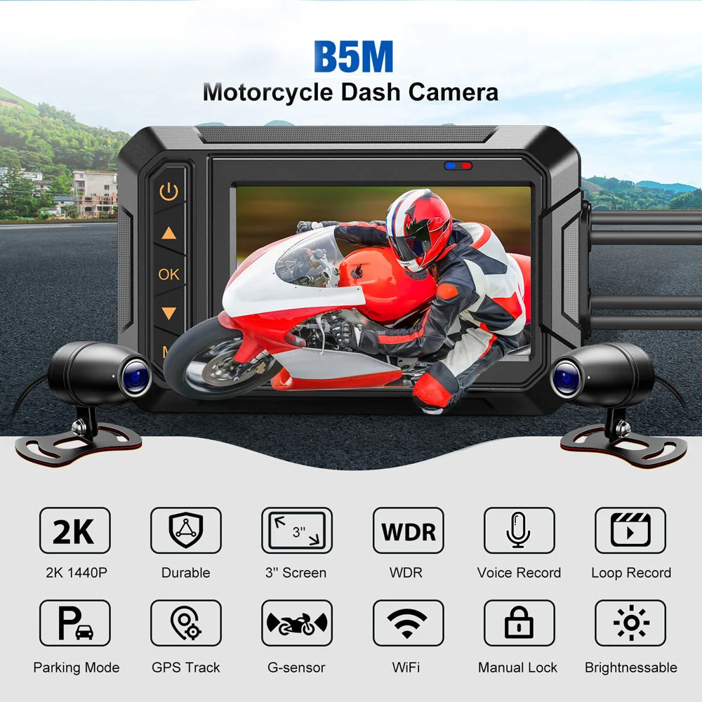 New-B5M-WiFi-Motorcycle-Dash-Cam-Recorder-Dual-UHD-2K-DVR-Camera ...