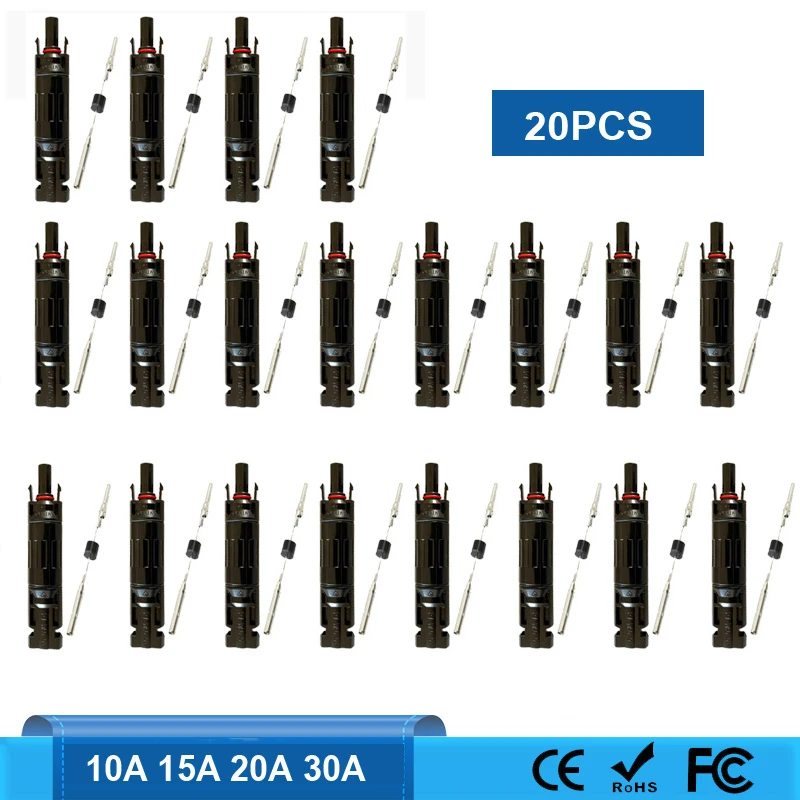 20PCS Solar Cable Connector Built into10a 15a 20a 30a Diodes For PV ...