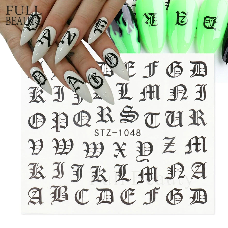 ABC Letter Decals Nail Art Stickers English Old Font Black Number ...