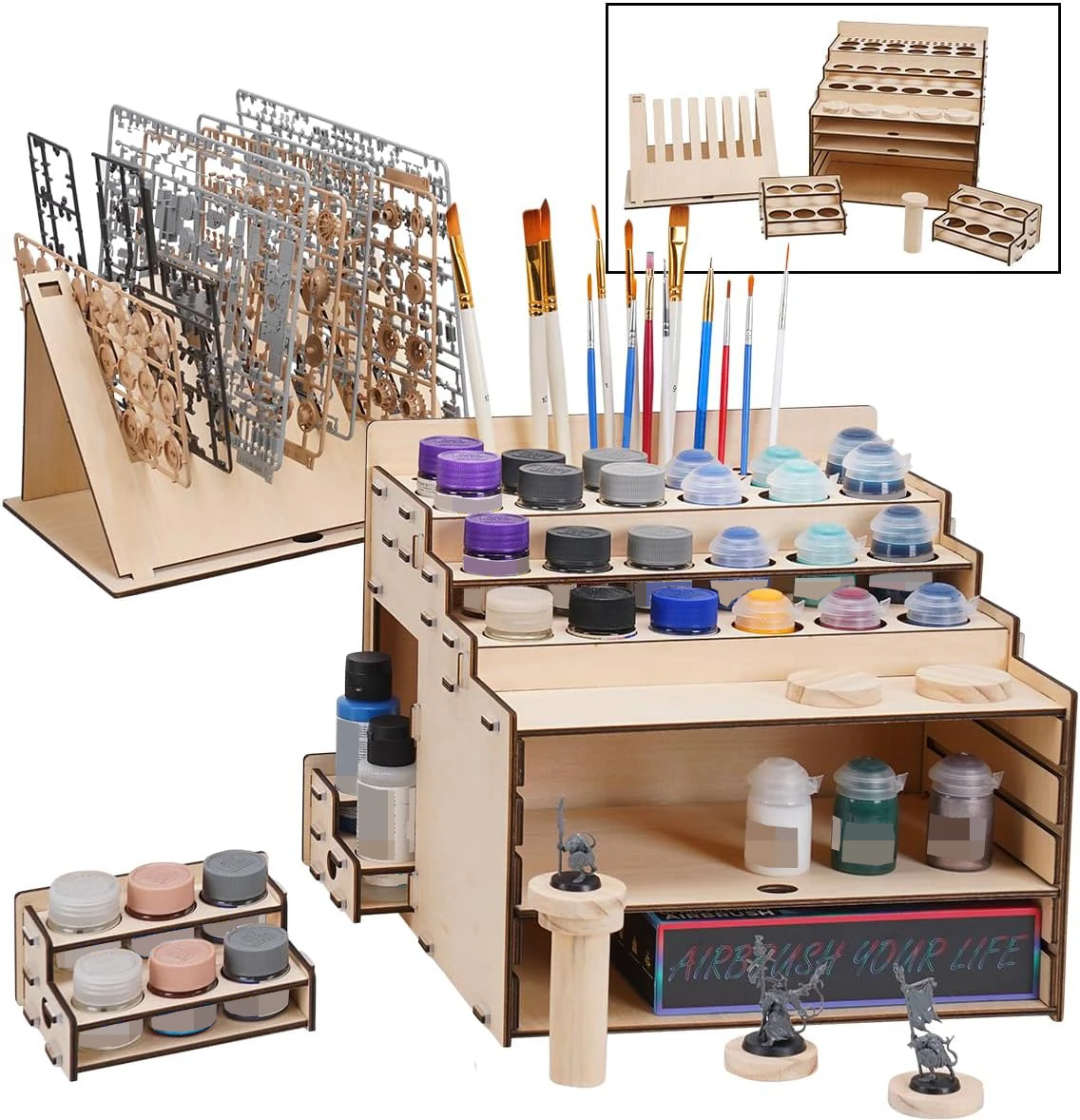 OPHIR Wooden Paint Organizer for 36 Holes of Paints and 36 Holes of ...