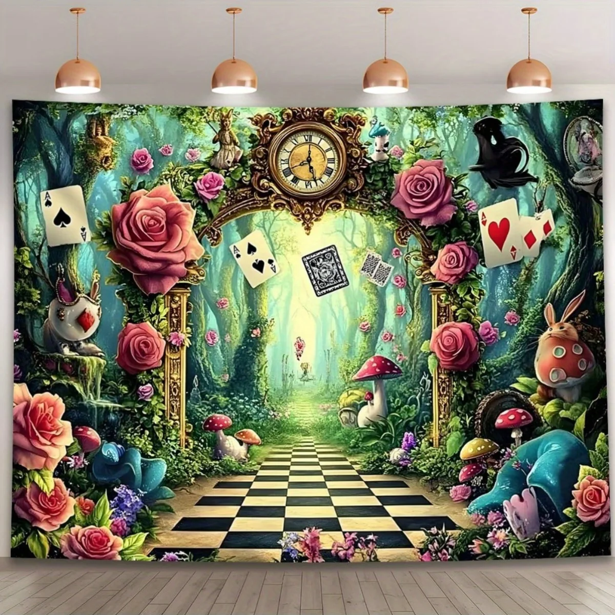 Alice in Wonderland Wall Tapestry Fantasy Forest Garden Decor Chess ...