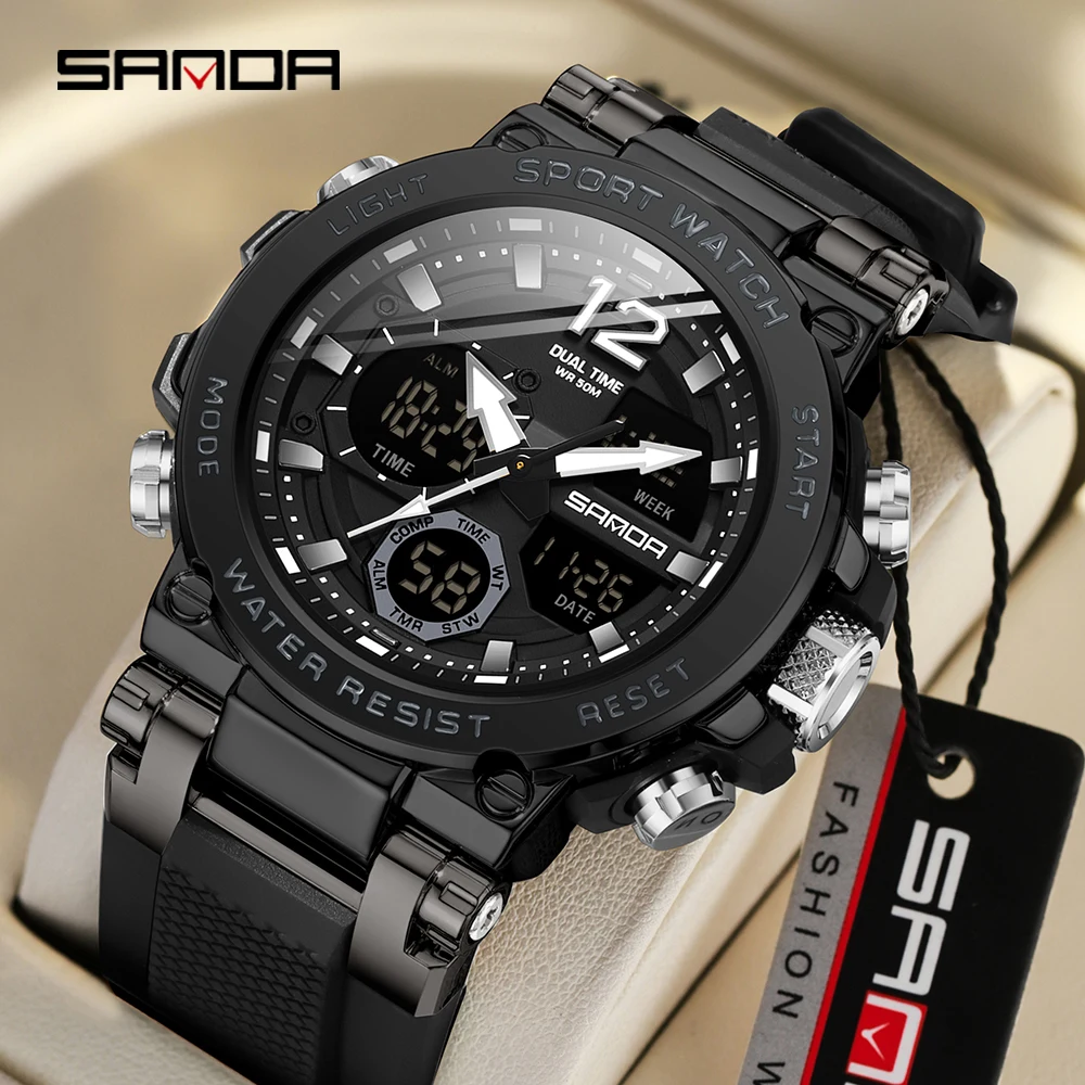 SANDA 6178 New Men's Quartz Electronic Watch Cool Multi functional ...