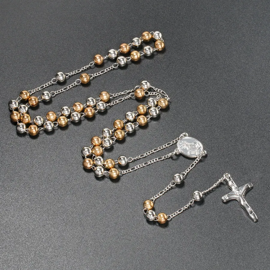 Rosary Necklace Jesus Christ Cross Pendant Necklaces Alloy Bead Long ...