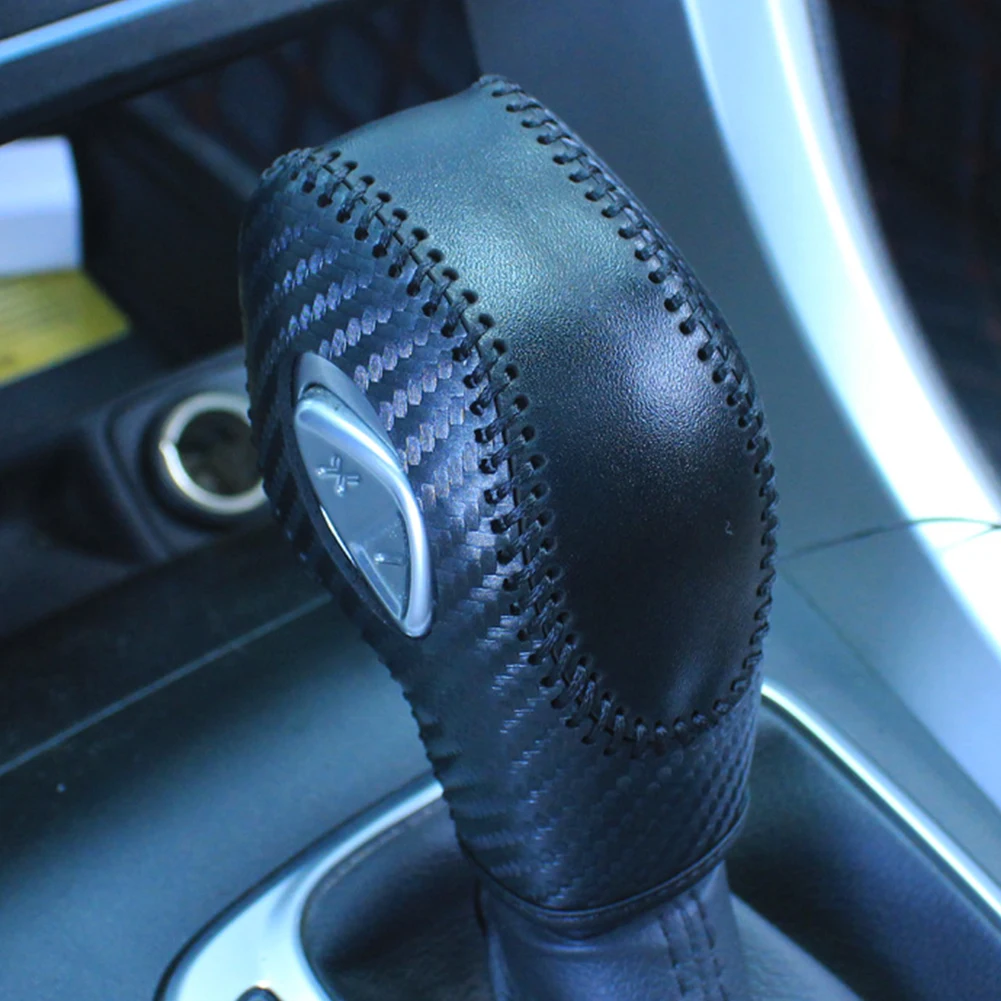 Car PU Leather Carbon Fiber Gear Shift Knob Cover for Ford EcoSport ...