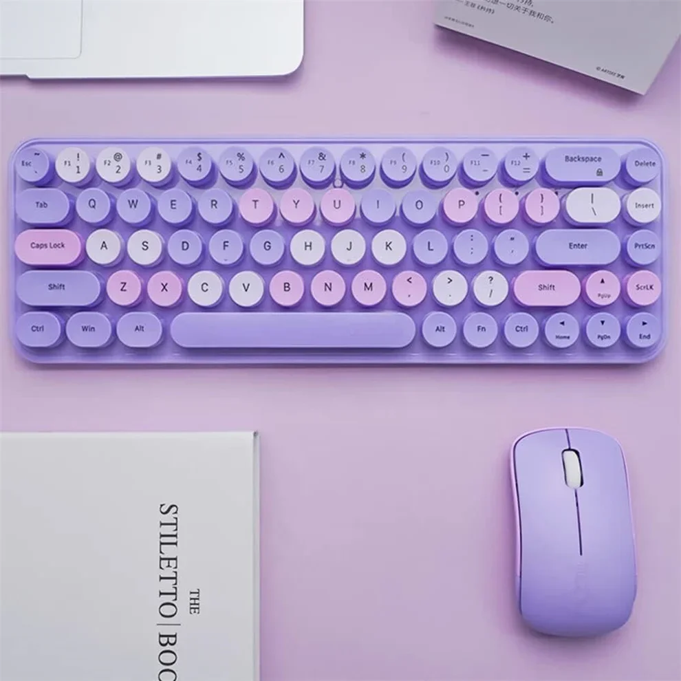 Colorful-Wireless-Keyboard-and-Mouse-Ergonomic-Small-Size-Typewriter ...