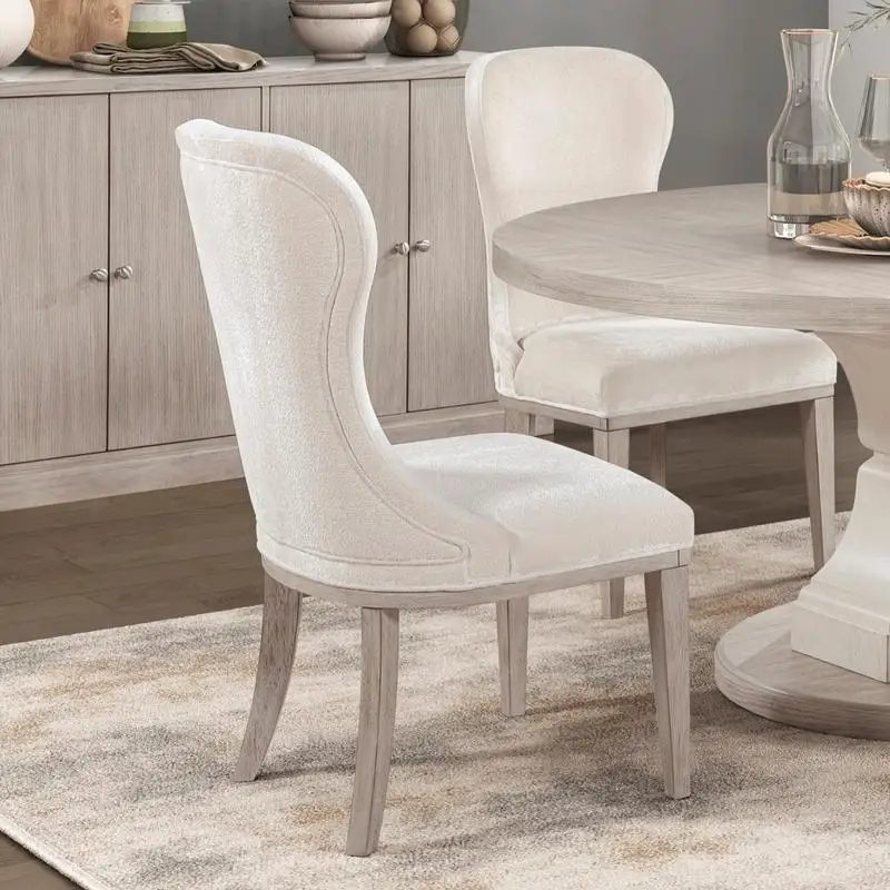 Set of 2 Traditional Elegance Side Chairs, Ivory Fabric Upholstery ...