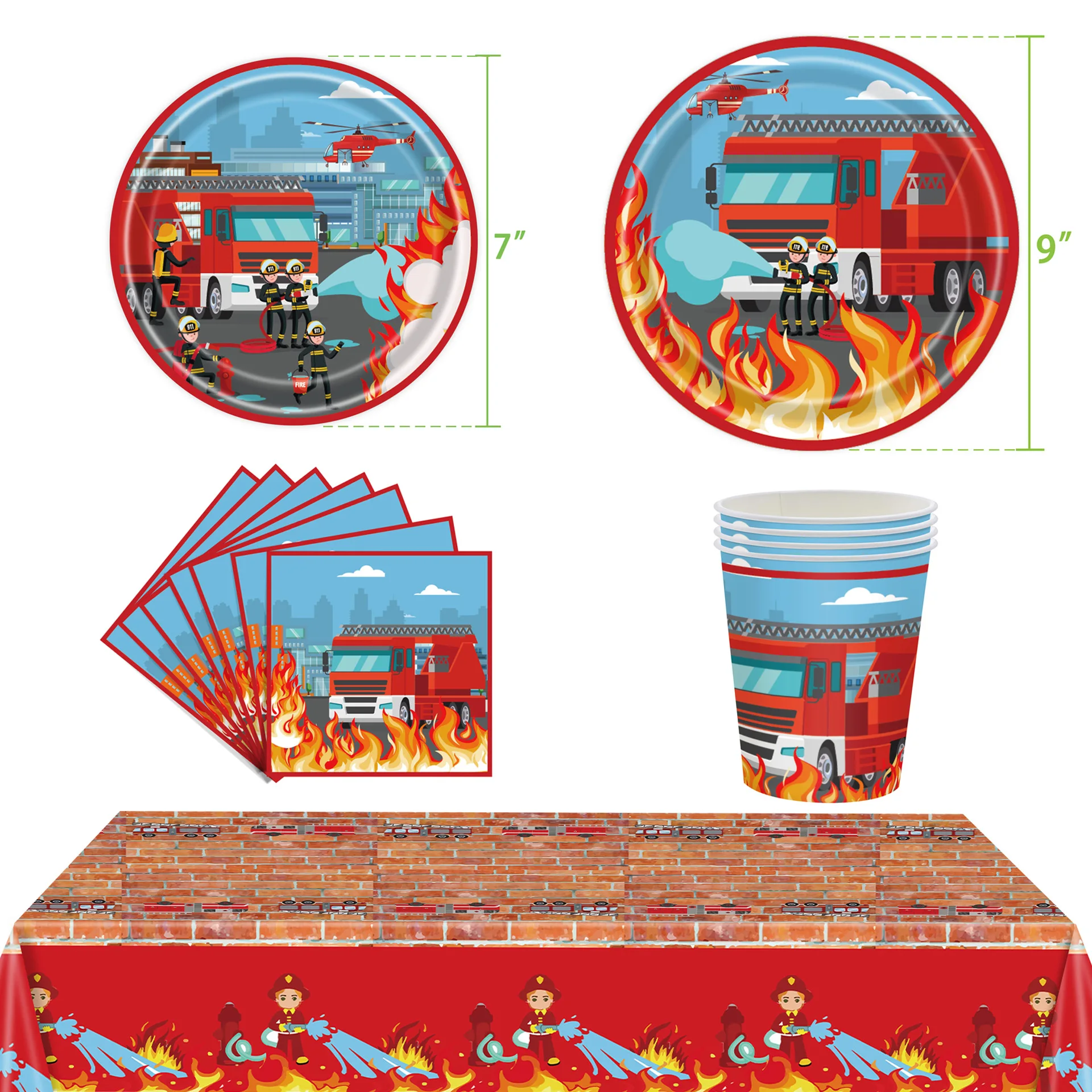 Fire-Truck-Theme-Disposable-Tableware-for-Kids-Birthday-Party-Paper ...