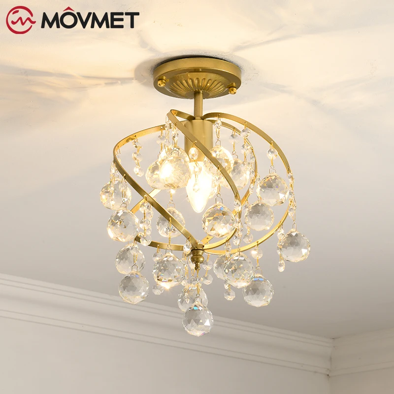 American-Ceiling-Lamp-LED-Crystal-Aisle-Light-Iron-Glass-Corridor ...