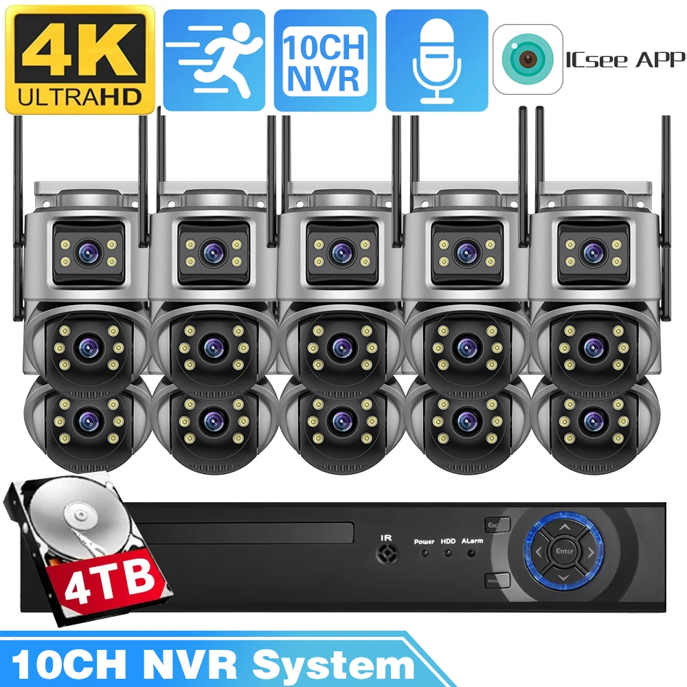 4K POE 10CH NVR Kit Dual Objektiv 8MP Sicherheit WIFI PTZ Kamera Auto ...
