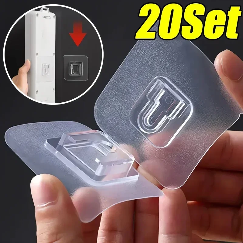 20/1Set Double-Sided Adhesive Wall Hook Hanger Socket Router Holder ...