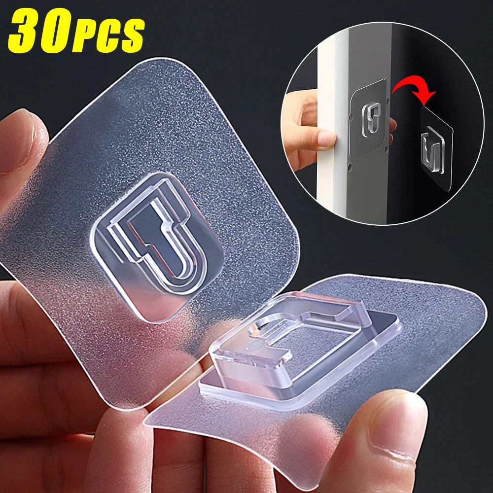30-2Pcs-Double-Sided-Adhesive-Wall-Hooks-Transparent-Strong-Wall ...