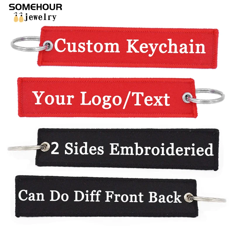 SOMEHOUR Personalized Text Logos Keychain Both Sides Embroideried ...