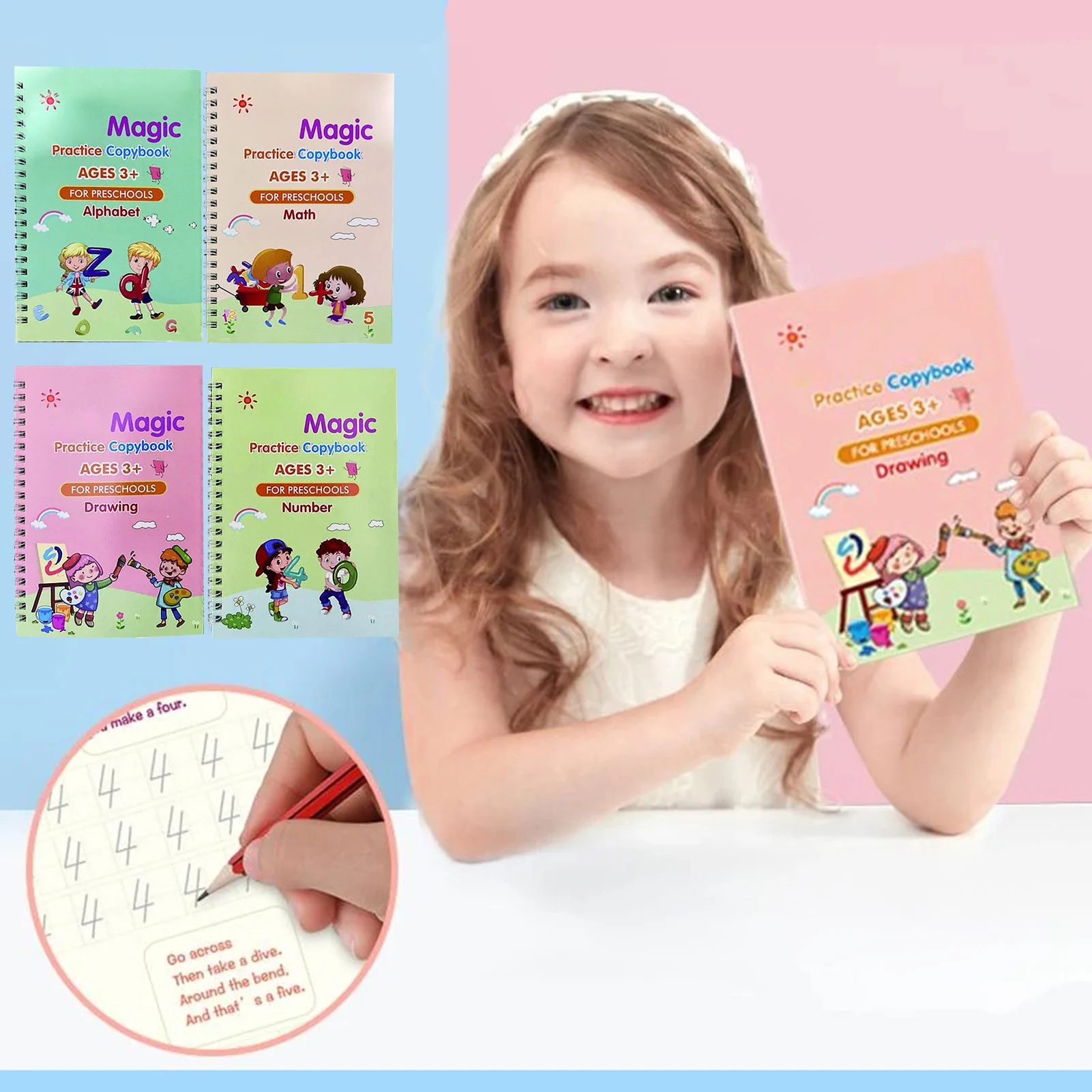 Reusable English Tracing Book Wipe-free Paper Sank Magic Practice ...