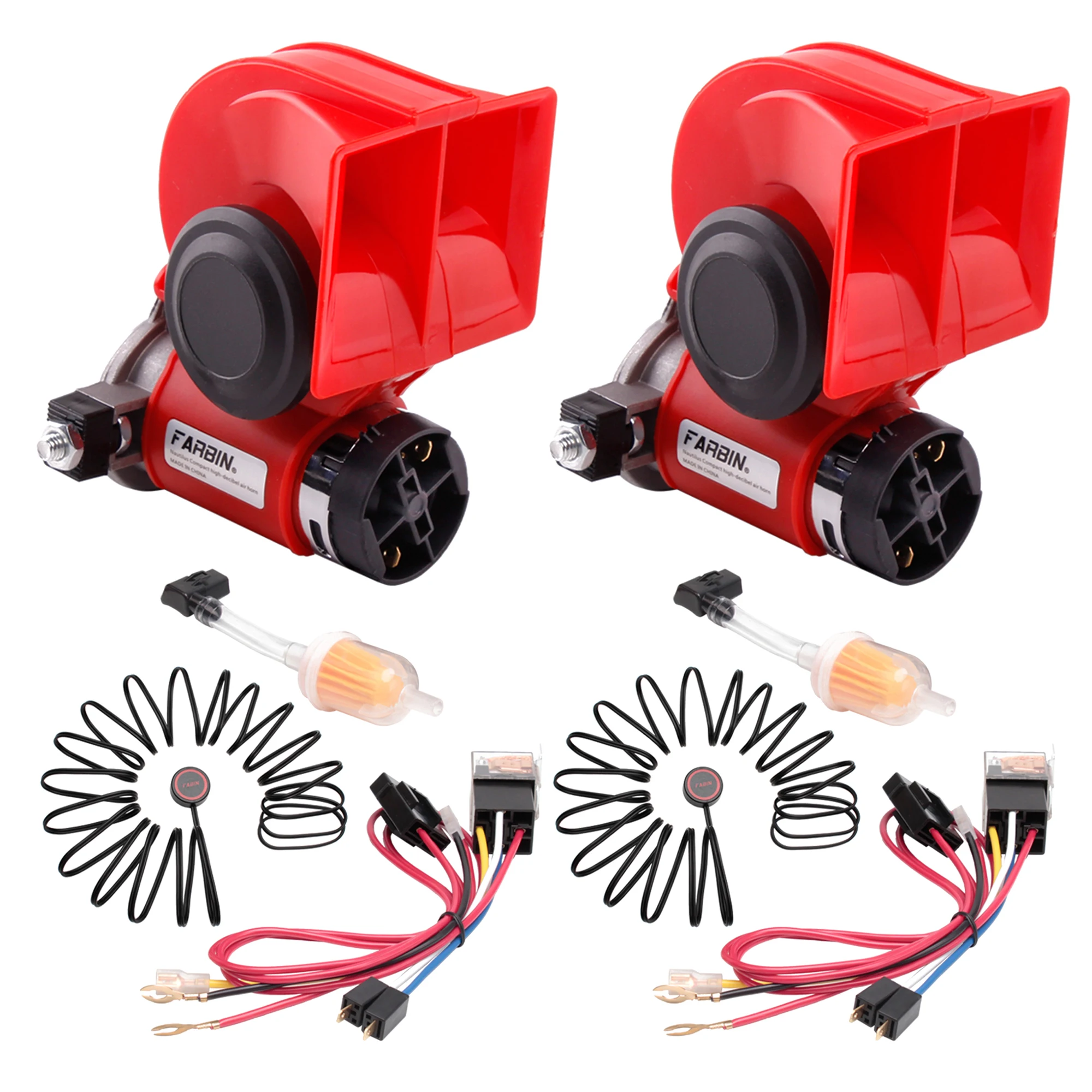 FARBIN 2Pcs/Pair Snail Air Horn Set With Compressor 12V/24V 150db Super ...