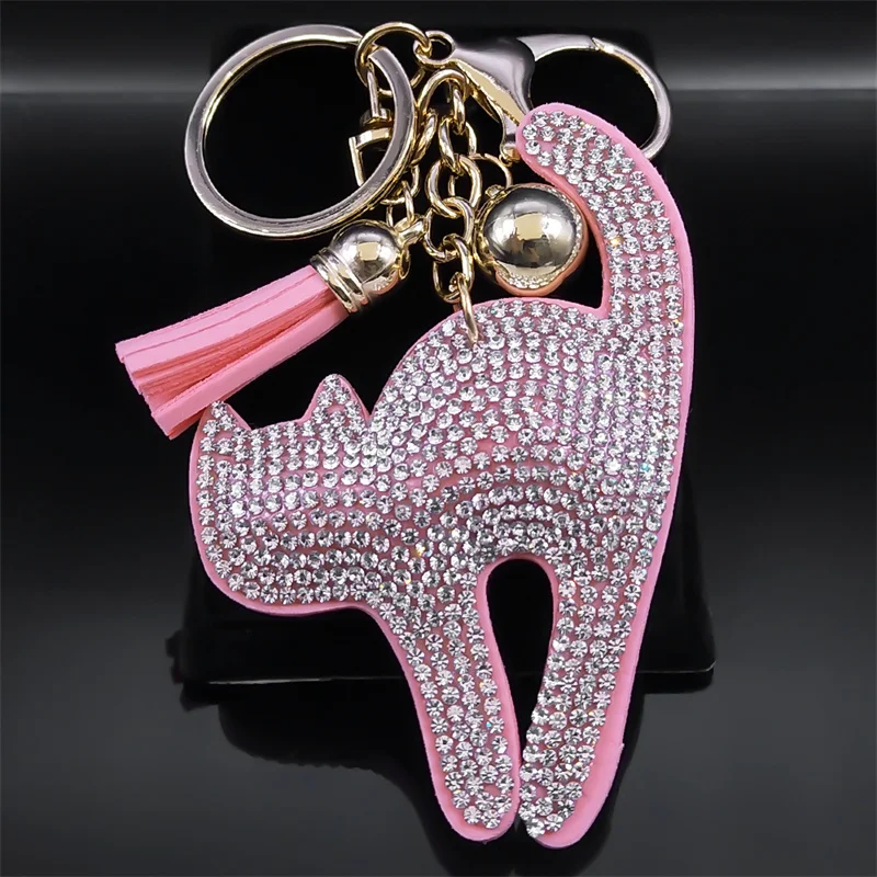 Pink-Crystal-Cats-Pussy-Pet-Rhinestone-Pendant-Tassel-Keychain-Women ...