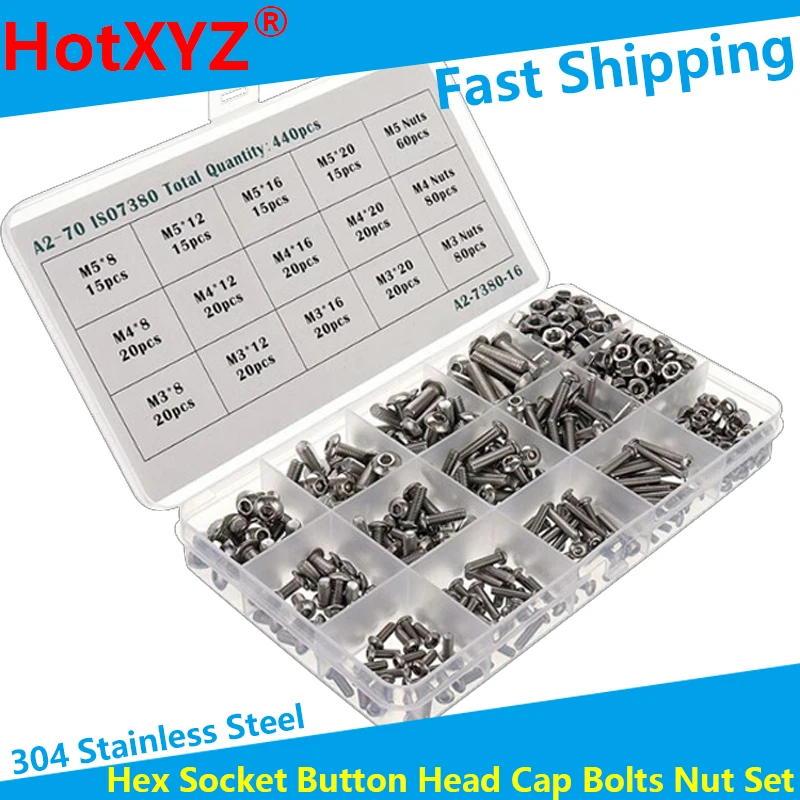 304-Stainless-Steel-Hex-Socket-Round-Button-Head-Cap-Bolts-Nut-Set-Pan ...