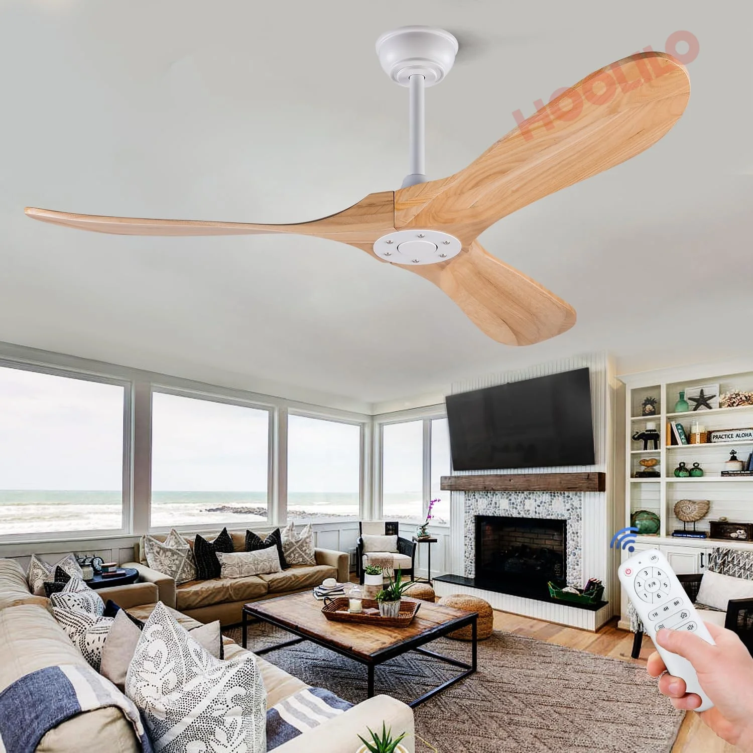 70inch Wood Ceiling Fan with LED Lights and Remote Control - 6 Speed ...