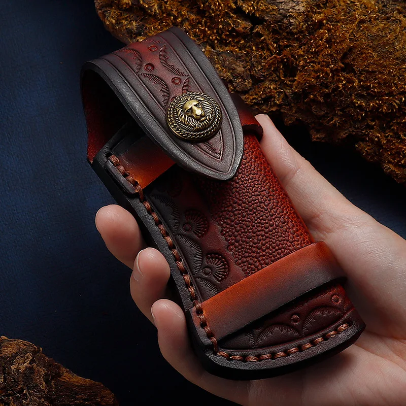 1pc Top Layer Leather Folding Knife Cover Tool Flashlight Belt Loop ...