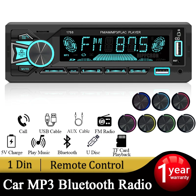 SINOVCLE Car Radio 1din Srereo Bluetooth MP3 Player FM Receiver With ...