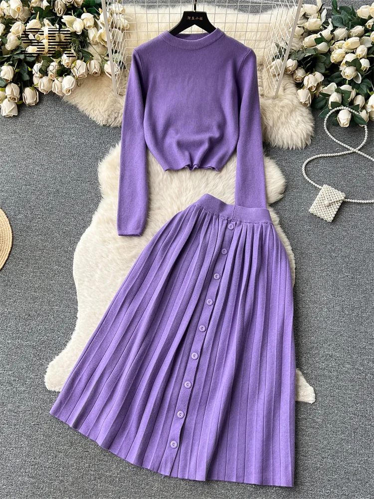 Sing-reiny-Strick-l-ssig-zweiteilig-Sets-elegant-o-Hals-Langarm-Top ...