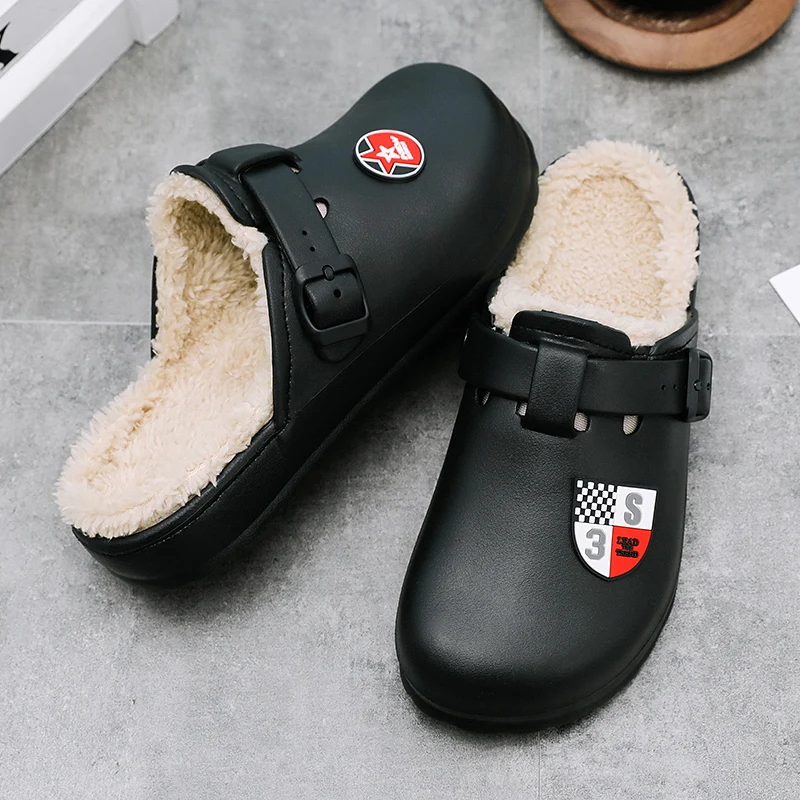 NEW-Winter-Men-Waterproof-Mule-Clogs-PU-Warm-Fluffy-Cotton-Indoor-Shoes ...