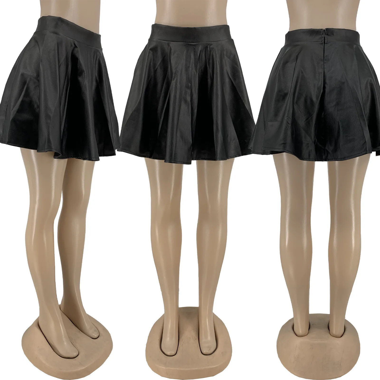 Joskaa-Mini jupe plissée en cuir PU monochrome pour femmes,vêtements ...