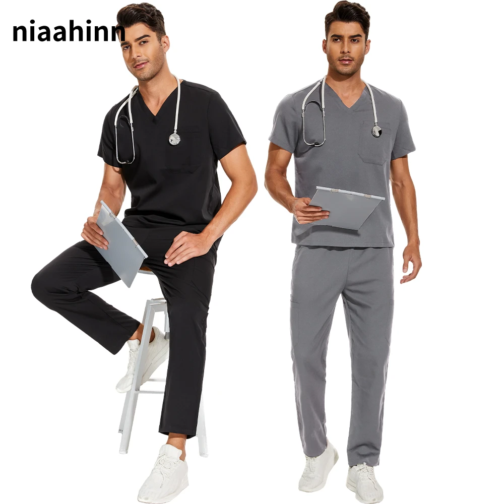 Conjunto de uniforme médico para hombre, monos con cuello en V, ropa de enfermera y farmacia ...