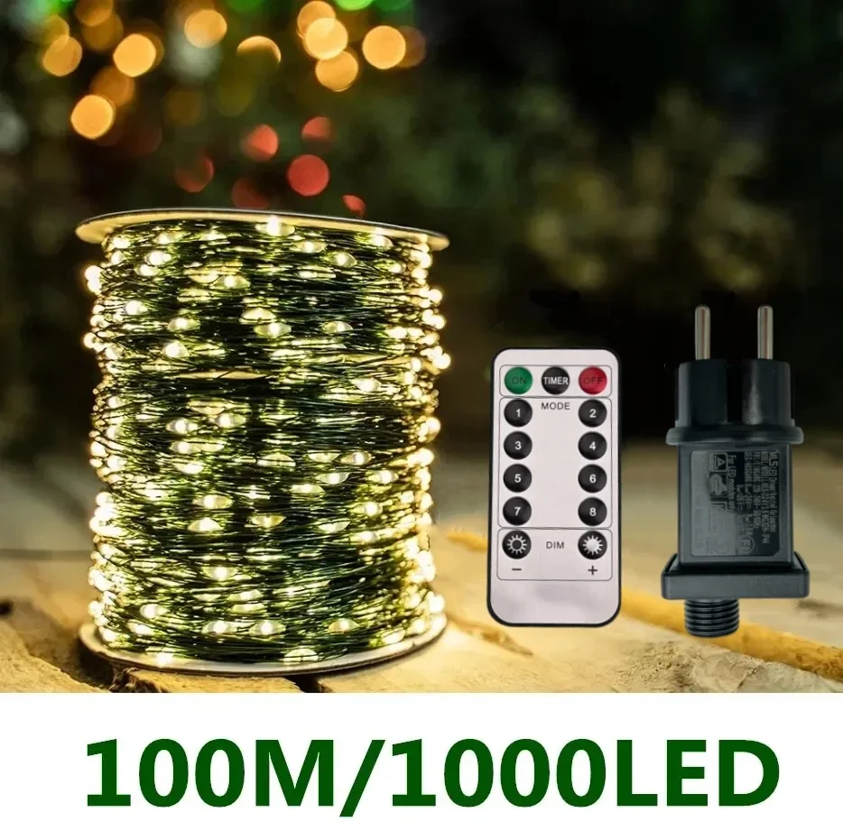 100M-LED-String-Lights-Fairy-Green-Wire-Outdoor-Christmas-Lights-Tree ...