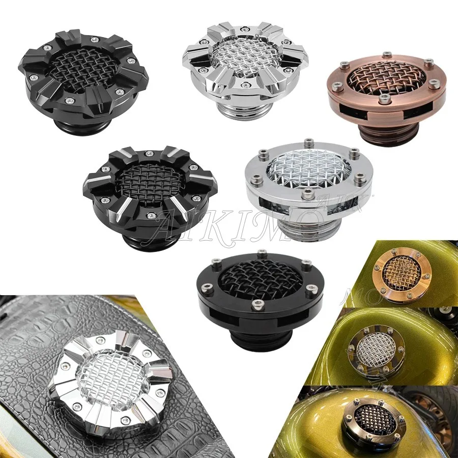 Motorcycle Mesh Style Low-Profile Vented Fuel Tank Gas Cap with Right ...