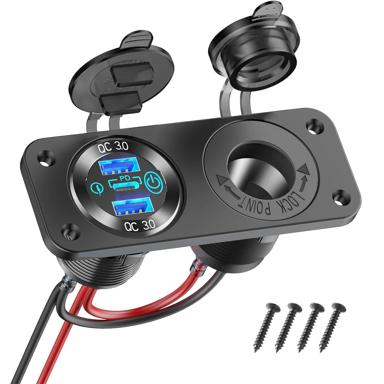 12V USB Outlet Marine Switch Panel 12 Volt Plug PD3.0 & Dual Quick ...