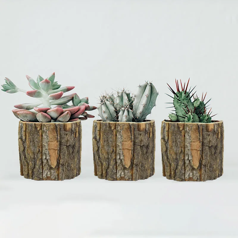 Couleur 1P Pot de fleurs en bois d'écorce, support de jardinière d ...