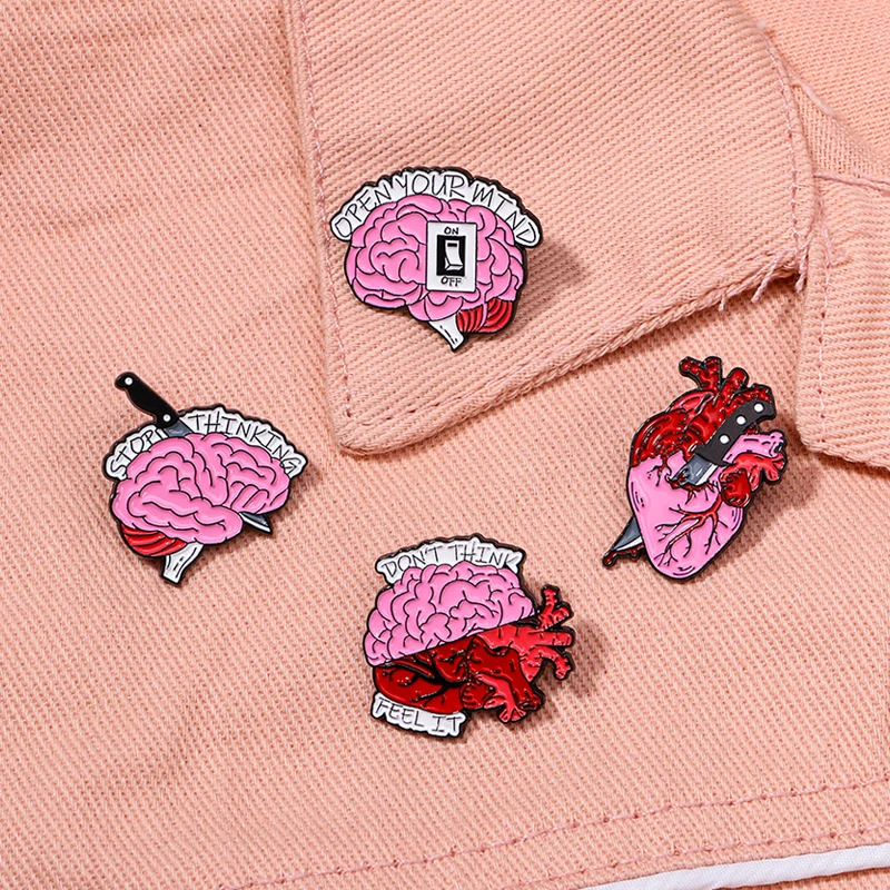 Body-Organs-Collection-Enamel-Pins-Brain-Ticker-With-Knife-Open-Your ...