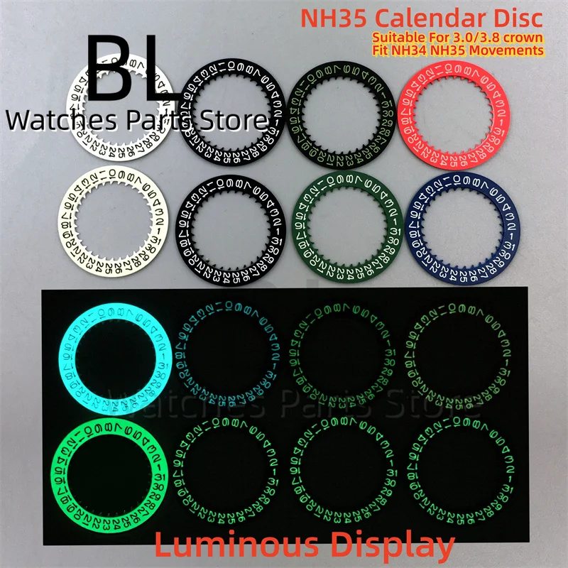 NH35-Luminous-Watch-Calendar-Disc-Black-White-Green-Blue-Date-Wheel-For ...