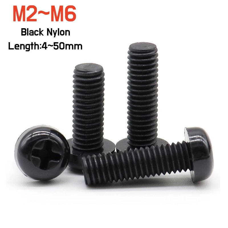 50-200pcs-Black-Nylon-Round-Head-Phillips-Bolt-M2-M2-5-M3-M4-M5-M6 ...