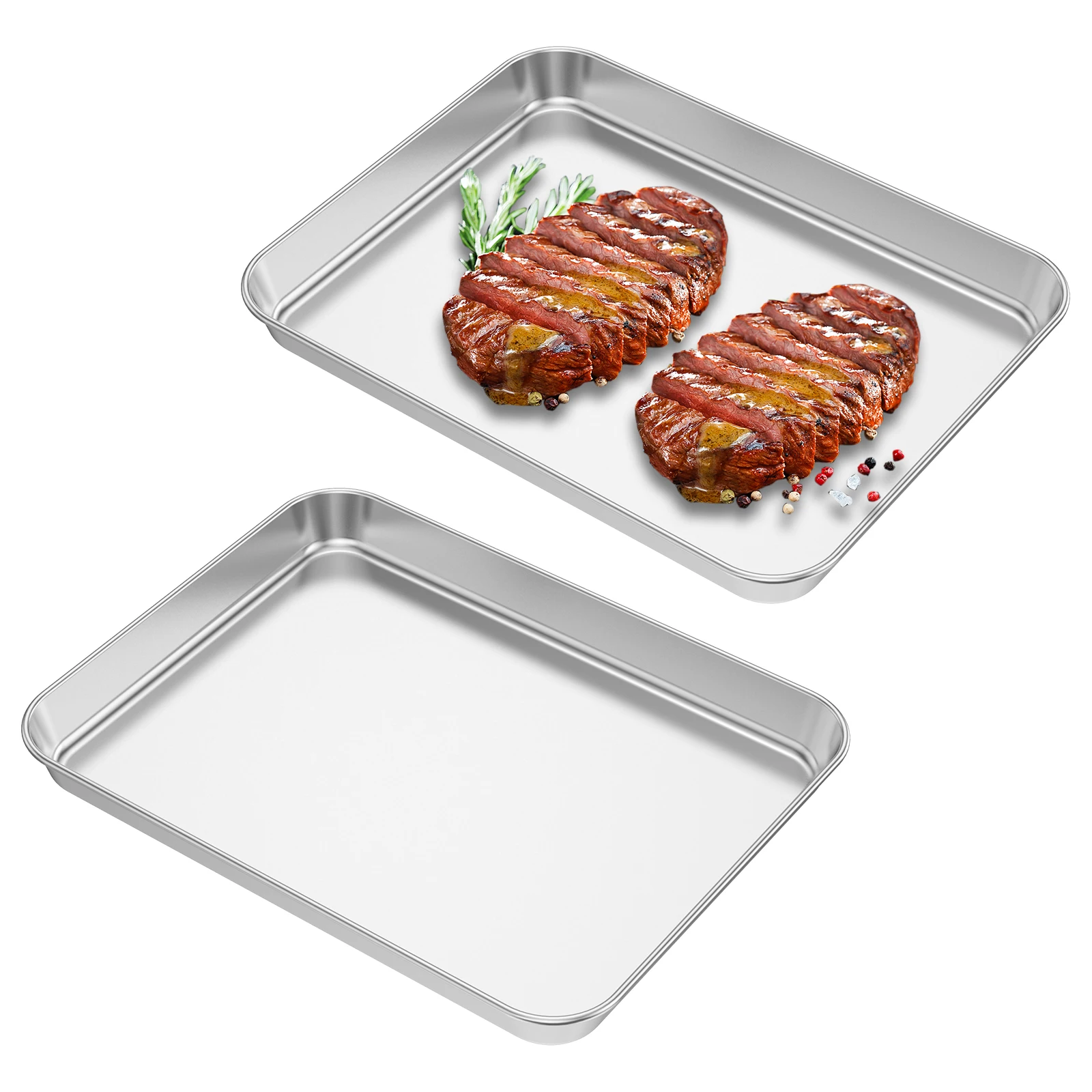 2Pcs Rectangular Stainless Steel BBQ Grill Pan Tray Plate Cake Bread ...