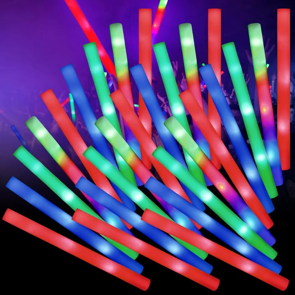 100-Pcs-LED-Foam-Sticks-Glow-Sticks-Foam-with-3-Modes-Flashing-Bulk ...