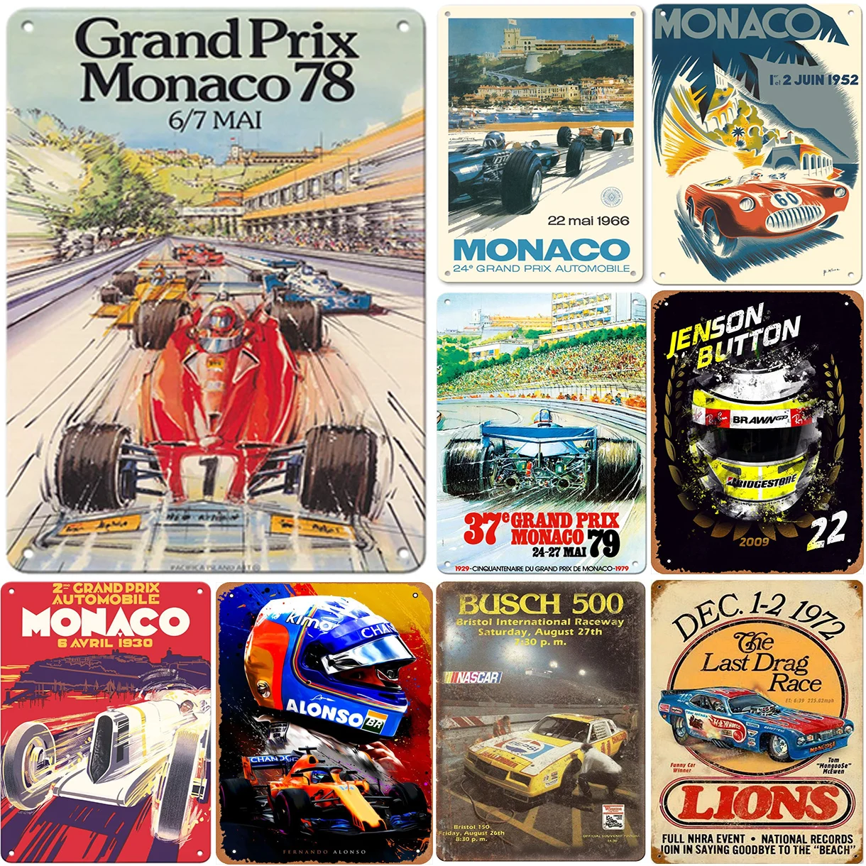 Vintage-Metal-Tin-Signs-Grand-Prix-Monaco78-Automobile-Car-Racing-Wall ...