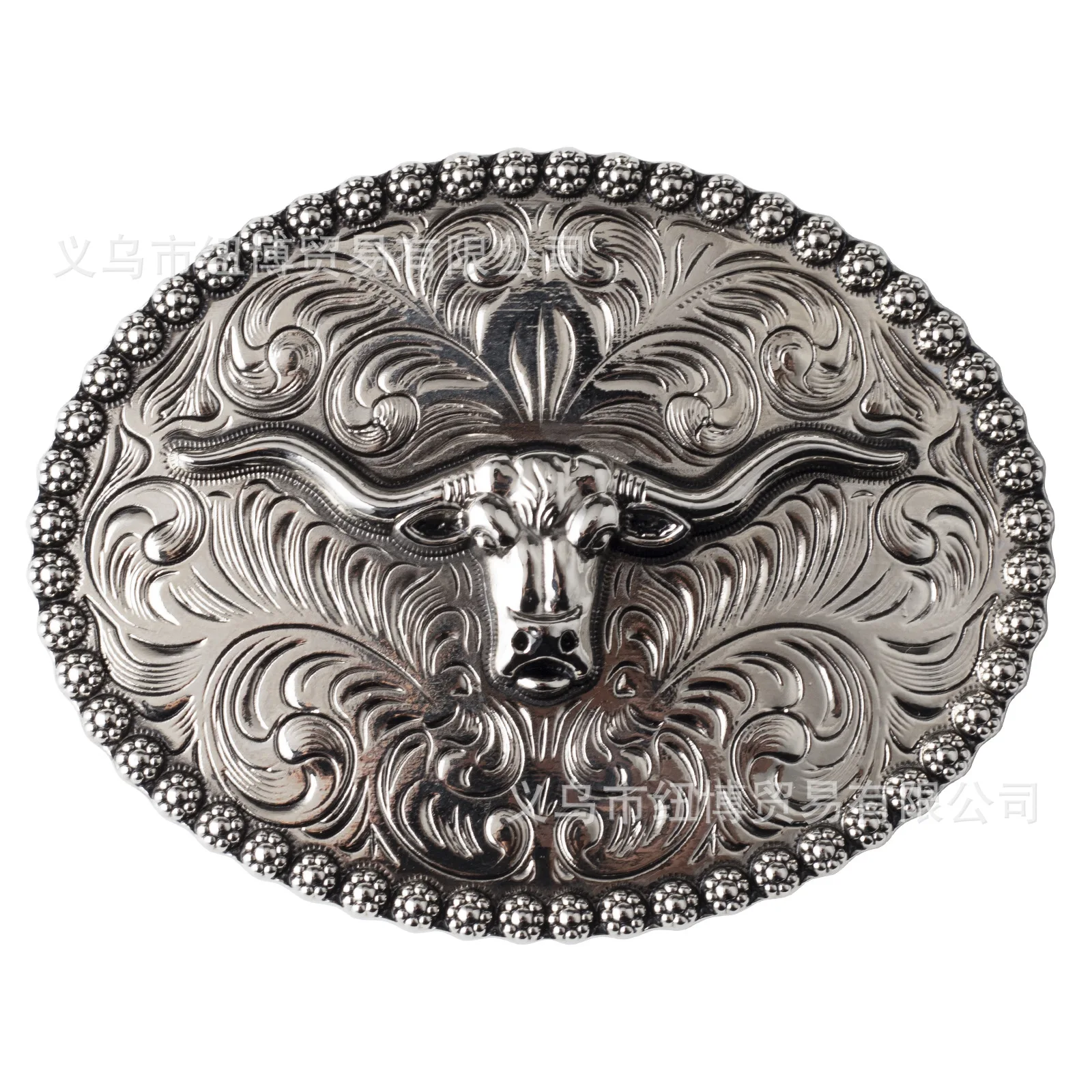 Silver Cow Head Belt Buckle Retro Pattern Western Denim Style