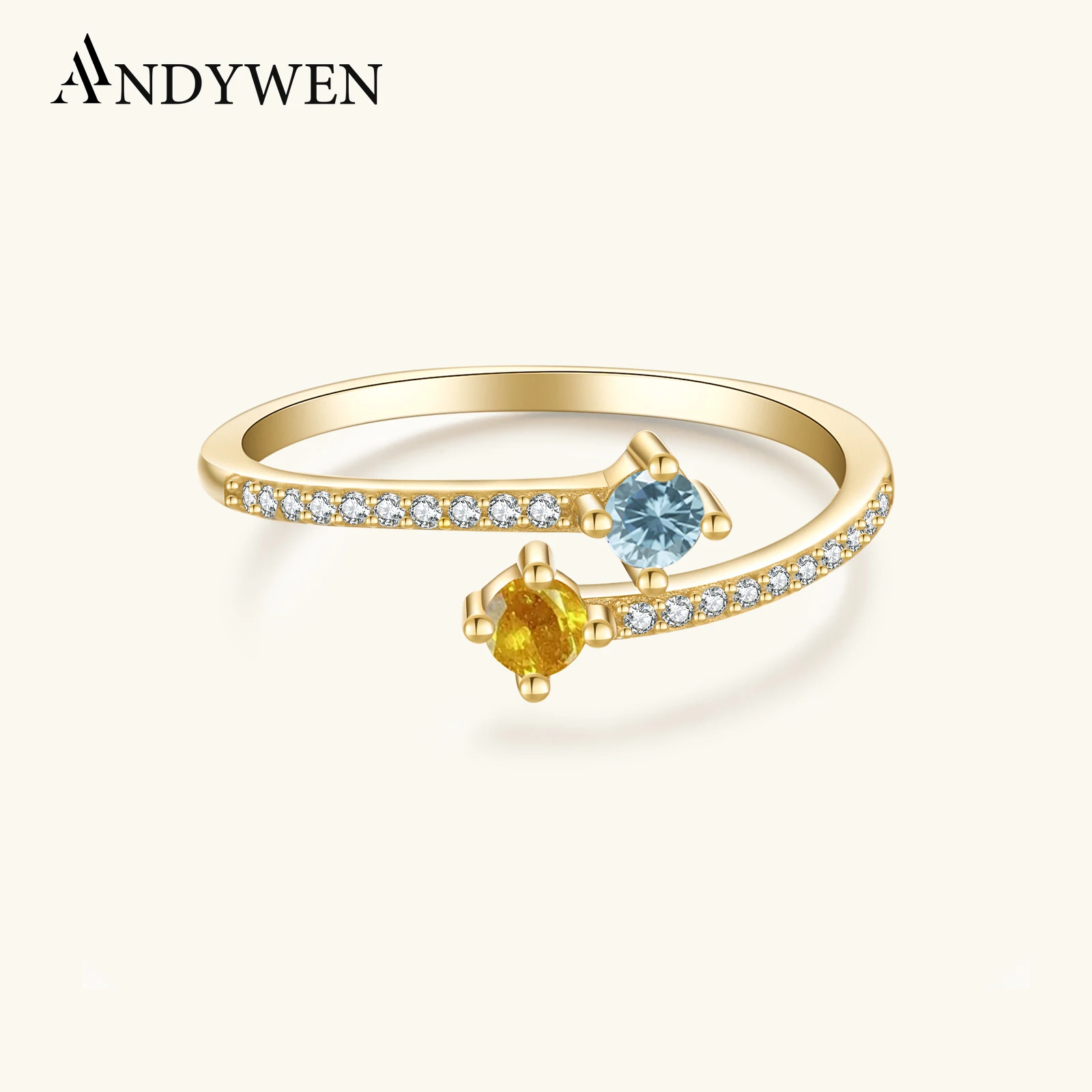 ANDYWEN Women 100% 925 Sterling Silver Zircon Resizable Ring Fashion ...