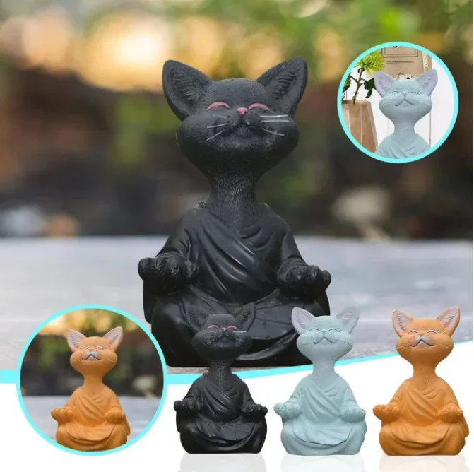 Meditation-Cat-Sculpture-Garden-Decoration-Resin-Yoga-Sitting-Zen-Cat ...