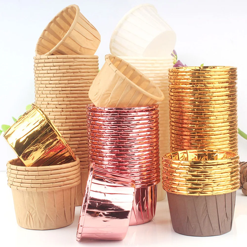 50Pc Disposable Cake Cup Gold Silver Color Edge Curl Paper Cake Cup ...