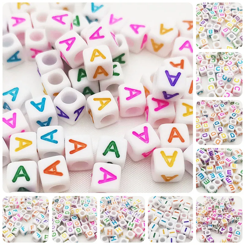 Diy-Letter-Beads-Square-Shape-Bead-Acrylic-6mm-Single-Colorful-Alphabet ...