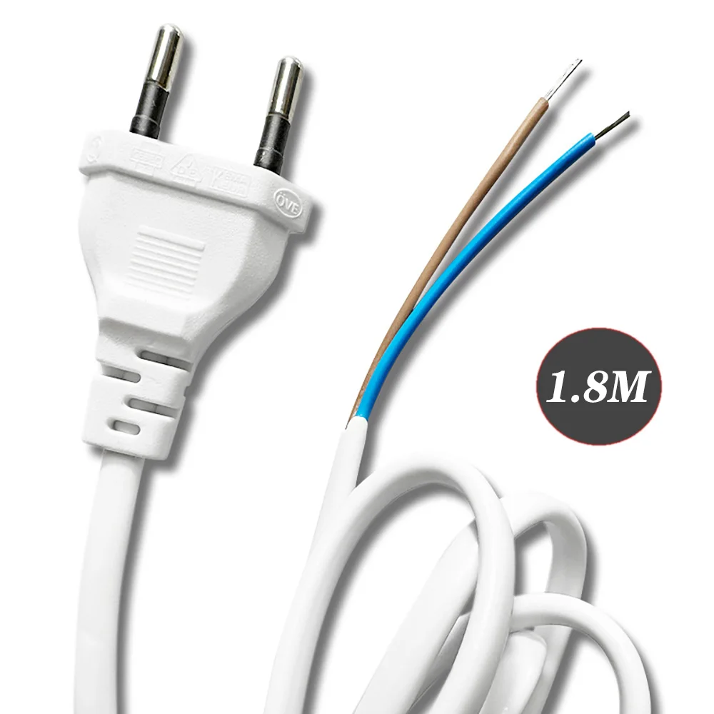 1-8M-220V-White-2-Pin-Prong-EU-Stripped-Extension-Cable-SR-Power-Supply ...