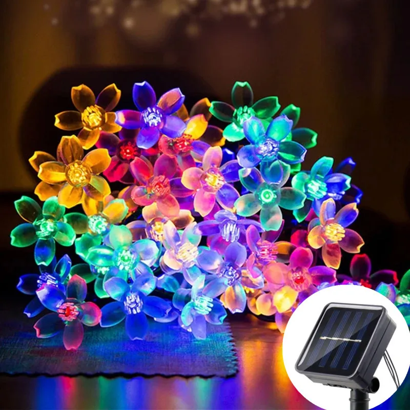 Solar Garlands Light 5m 7m 12m Peach Flower Solar Lamp Power Led String ...